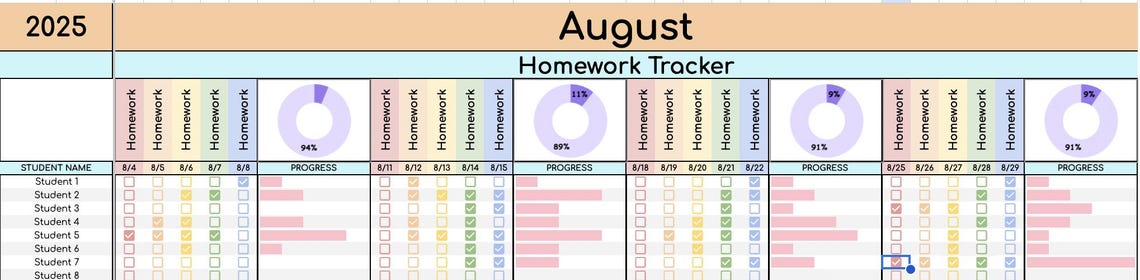 Google Sheets Homework Tracker Checklist Academic Template College ...