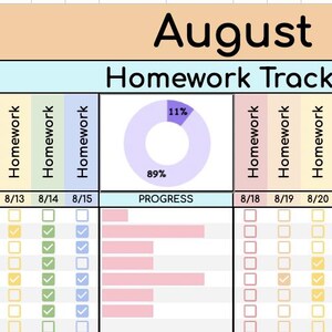Google Sheets Homework Tracker Checklist Academic Template College ...