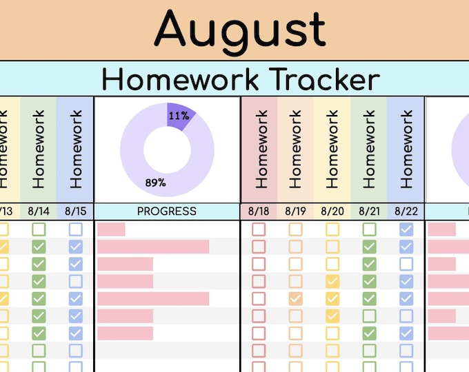 Google Sheets Homework Tracker Checklist Academic Template College ...