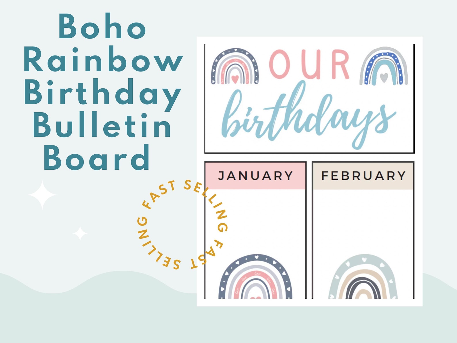Pastel Boho Rainbow Birthday Bulletin Board | Editable Classroom Decor ...