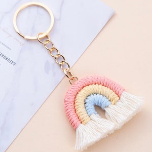 Mini Macrame Rainbow Keychain | Handmade Keychain - Etsy