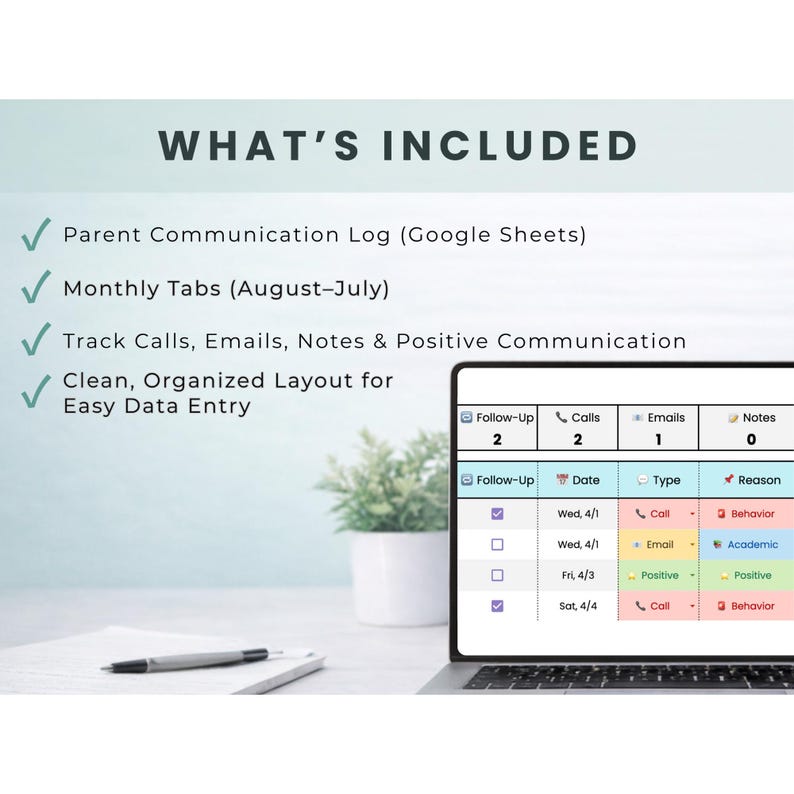 Parent Communication Log Tracker | Google Sheets | Teacher Data Tracker ...