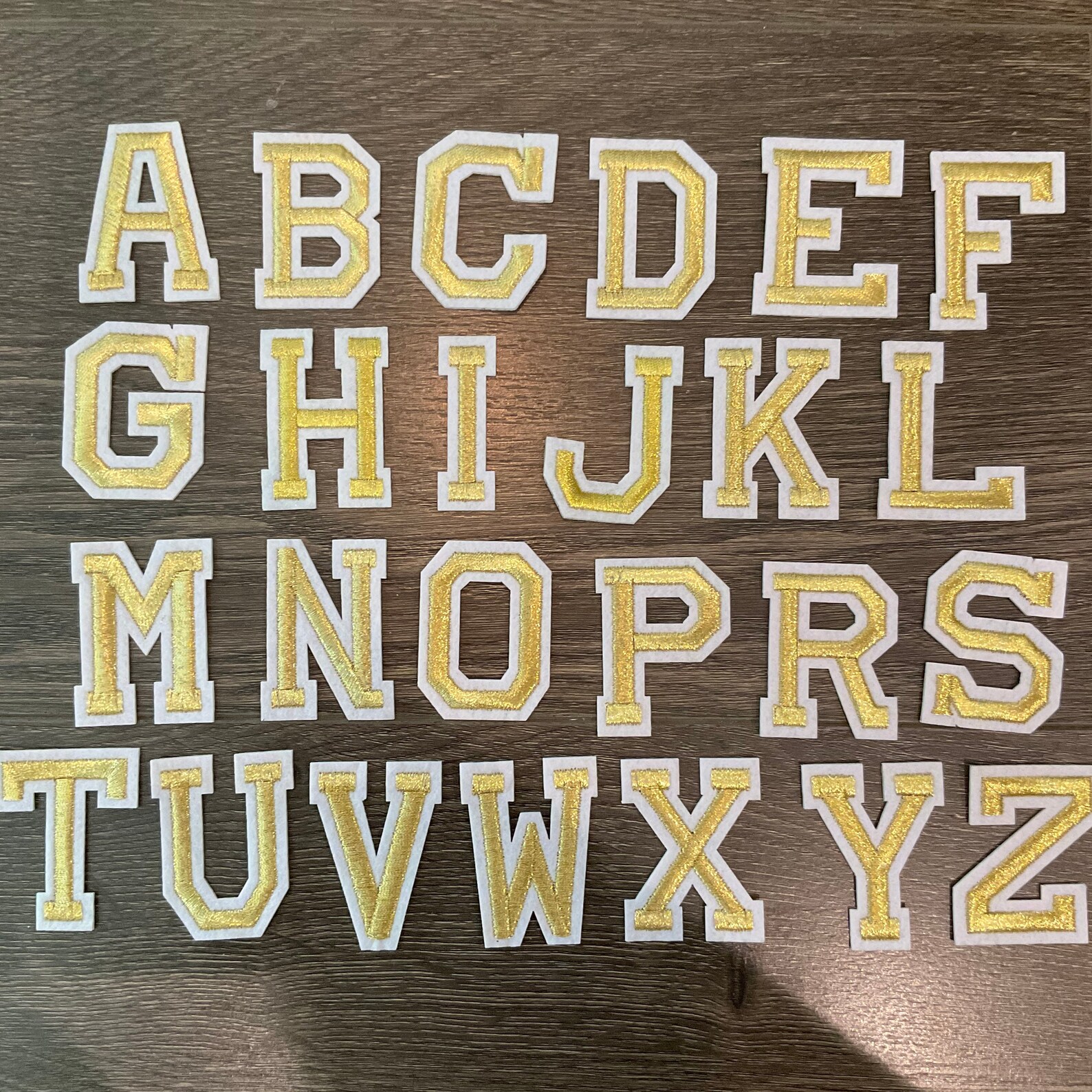 2inch A-Z Metallic Gold Embroidered Letter White Felt Iron | Etsy