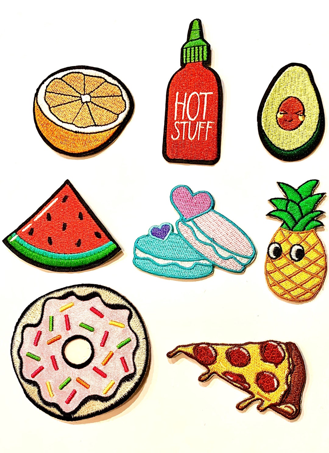 Set of 2pcs Embroidered Patches, Cute Food, Avocado, Watermelon, Sauces ...