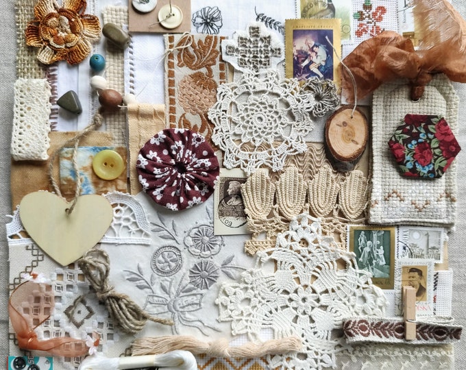 Primitive but Not Just a Set of Slow Stitch Kit, Collage Packaging ...