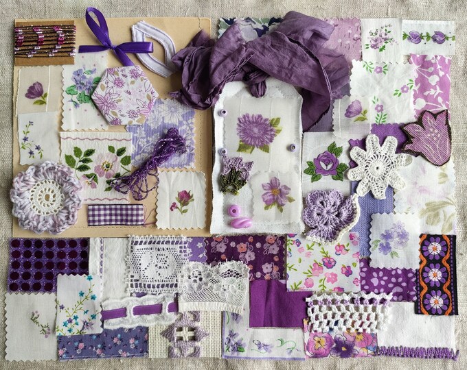 Slow Stitch, Set in White and Shades of Violet. Collage, Slow Stitching ...