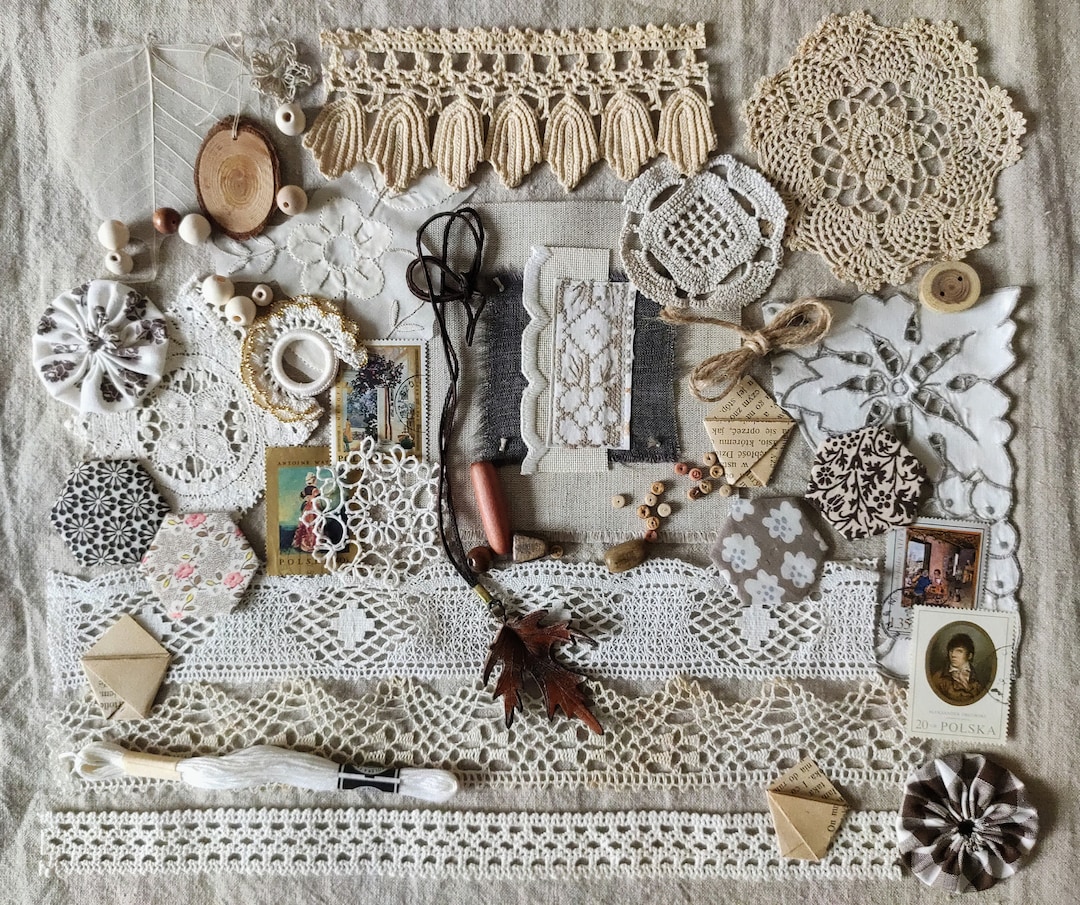 Primitive Slow Stitch Kit, Collage Packaging in a Natural Tone ...