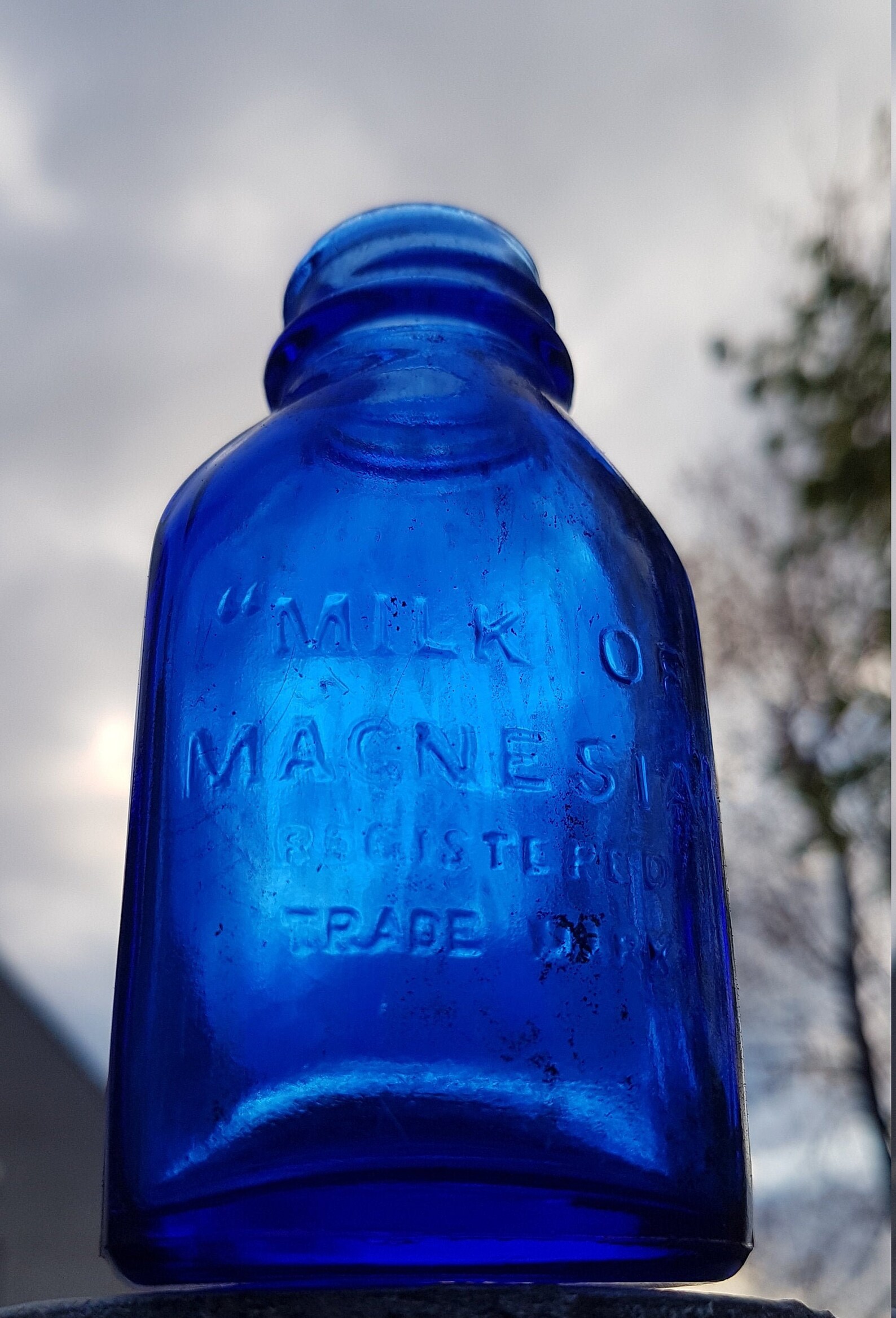 Two stunning blue glass Milk of Magnesia apothecary bottles. | Etsy