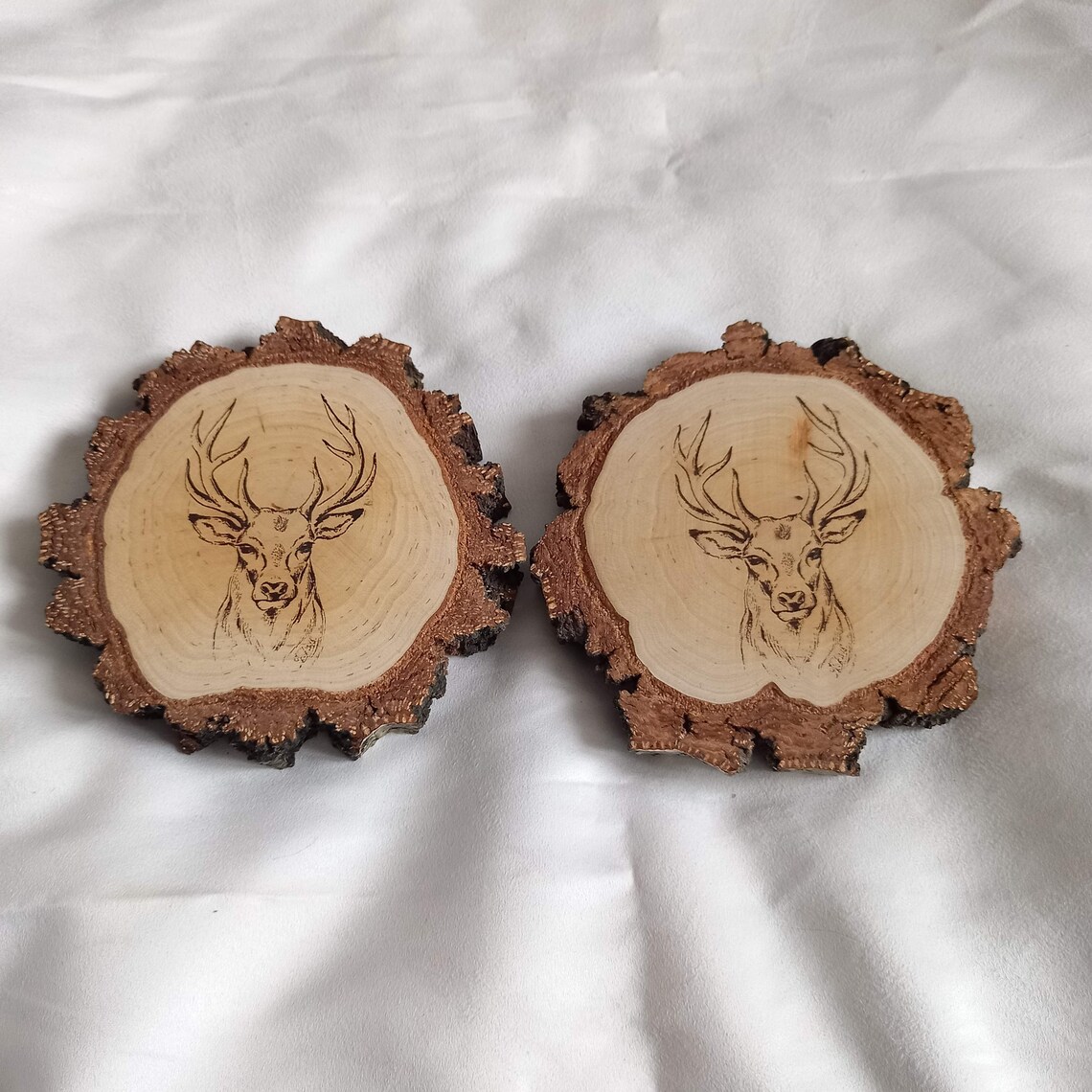 Natural Wooden Coasters Set Deer Animal Rustic Coasters Deer - Etsy