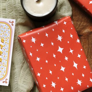 Red Star Print Wrapping Paper Sheet - Sparkle Festive Christmas Gift ...