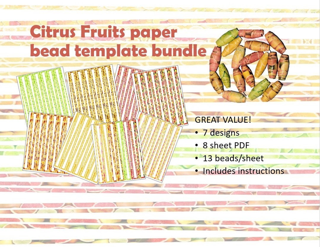 Citrus Fruits Paper Bead Template Bundle 7 Patterns and Instructions - Etsy