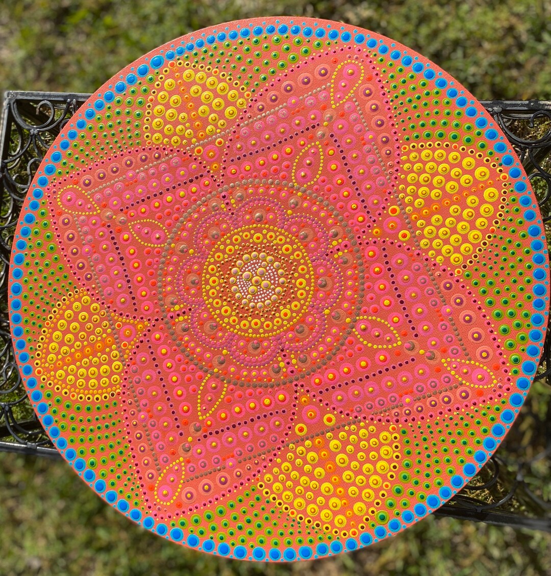 Bloom- Original Dot Mandala Painting, 20 Inch Round on Stretched Canvas ...