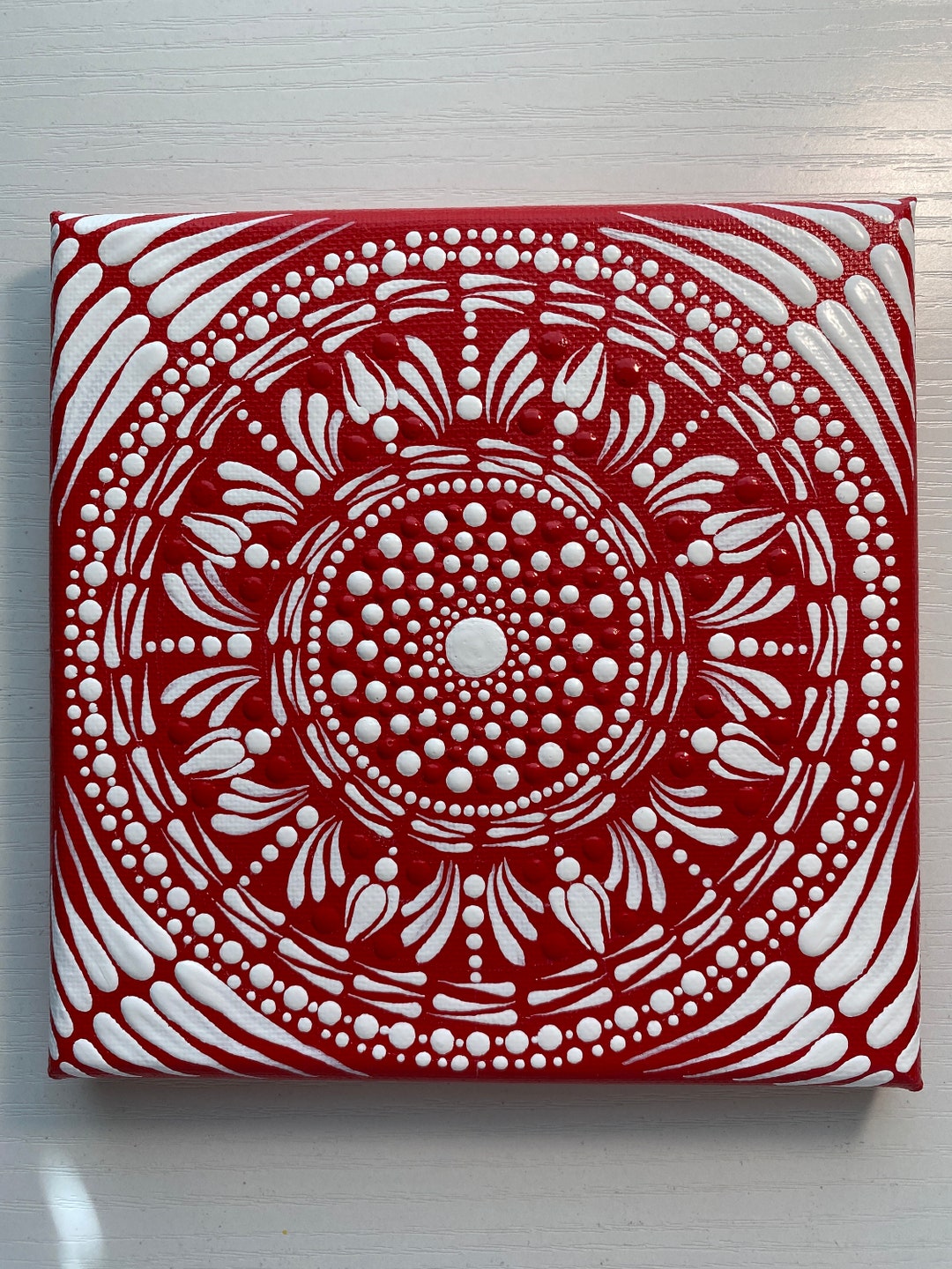 Peppermint Paradise- Original Dot Mandala Painting 6 X 6 Inch on Wood ...