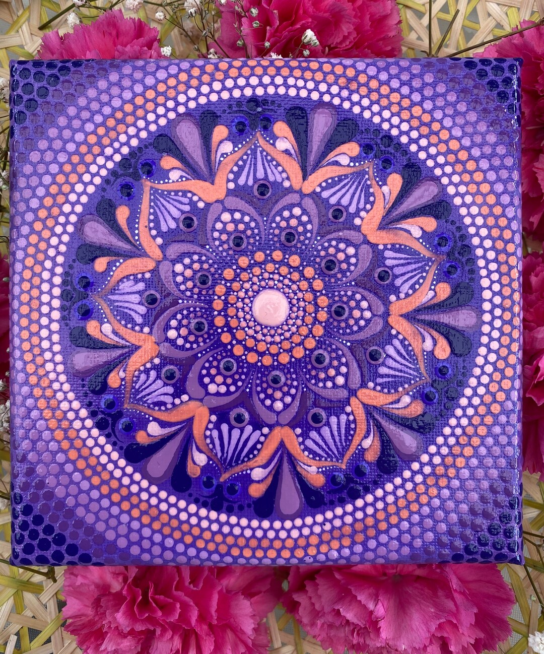 6 X 6 Inch Original Dot Mandala Painting on Canvas - Lavender Dreams - Etsy