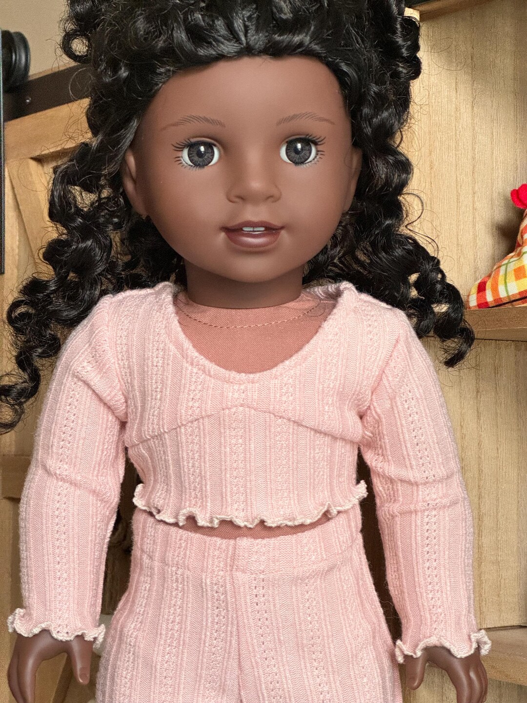 18" Doll Crop Top, Pink Long Sleeve Crop Top With Lettuce Hem Fits 18 ...