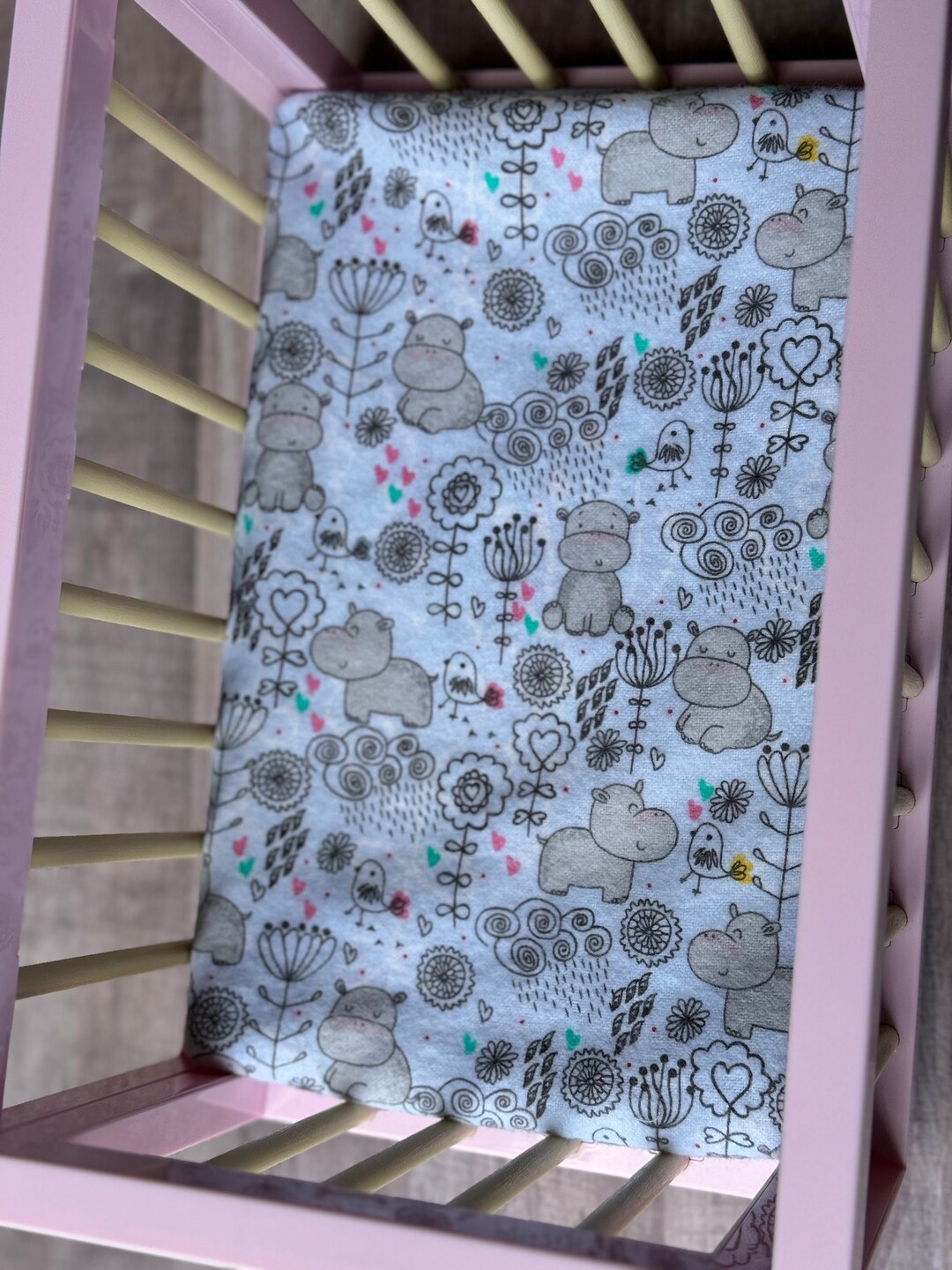 8 Inch Doll Crib Mattress Cover, Cute Hippos Mattress Cover Fits ...