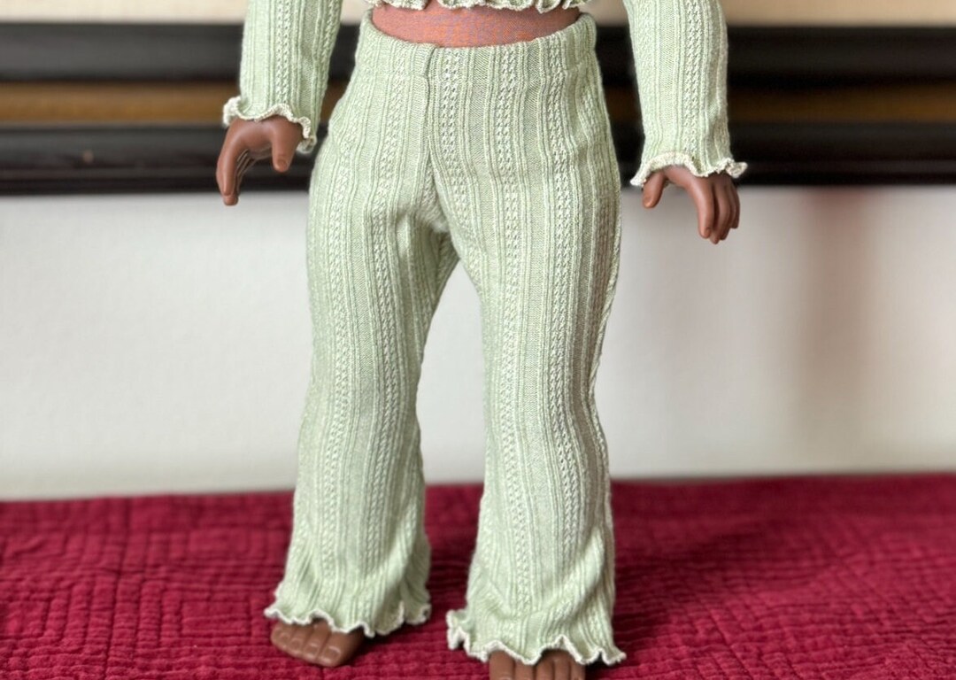 18" Doll Flare Pants, Sage Green Flare Pants With Lettuce Hem Fits 18 ...