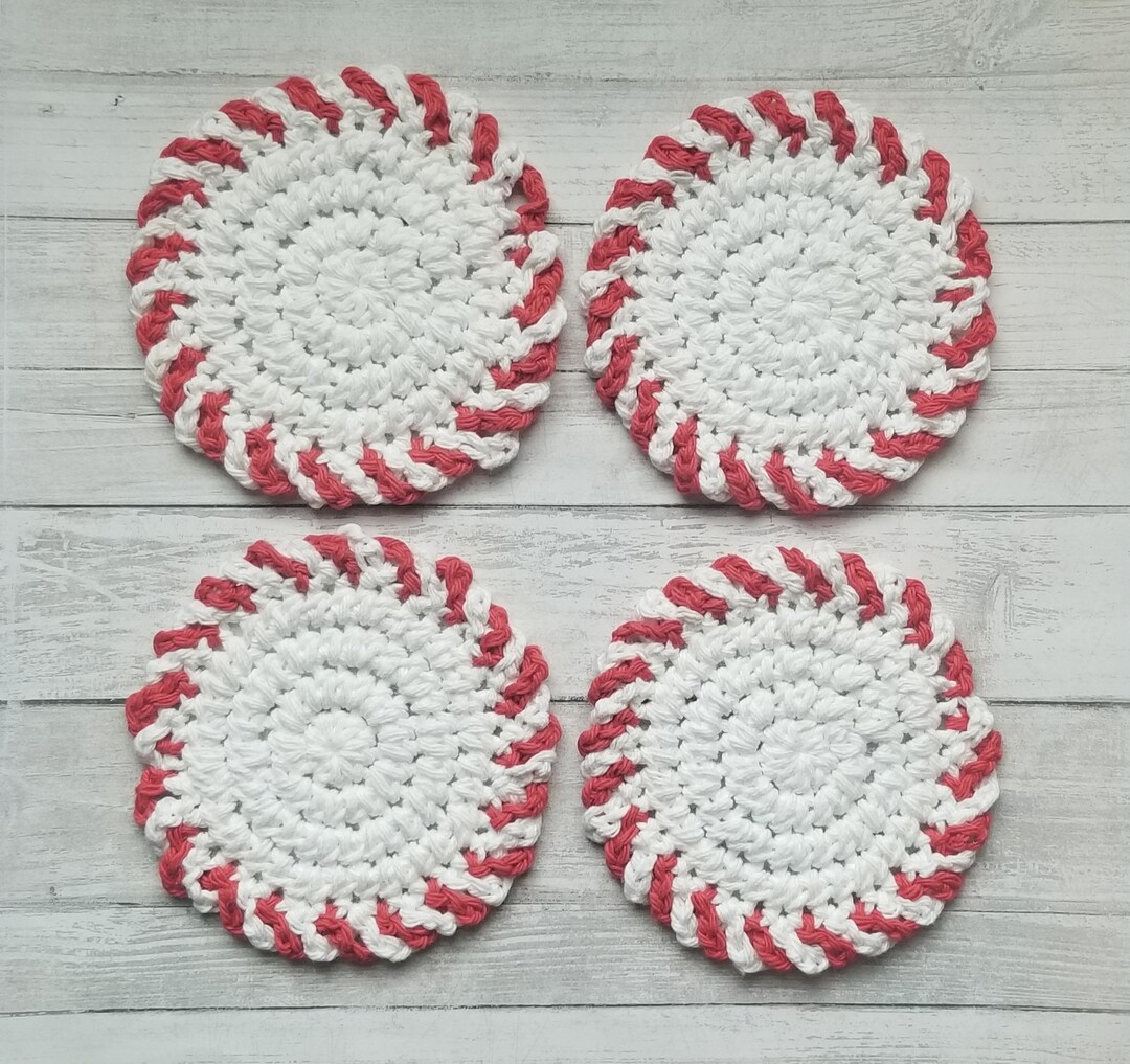Christmas Coasters, Peppermint Coasters, Crochet Coasters, Christmas ...