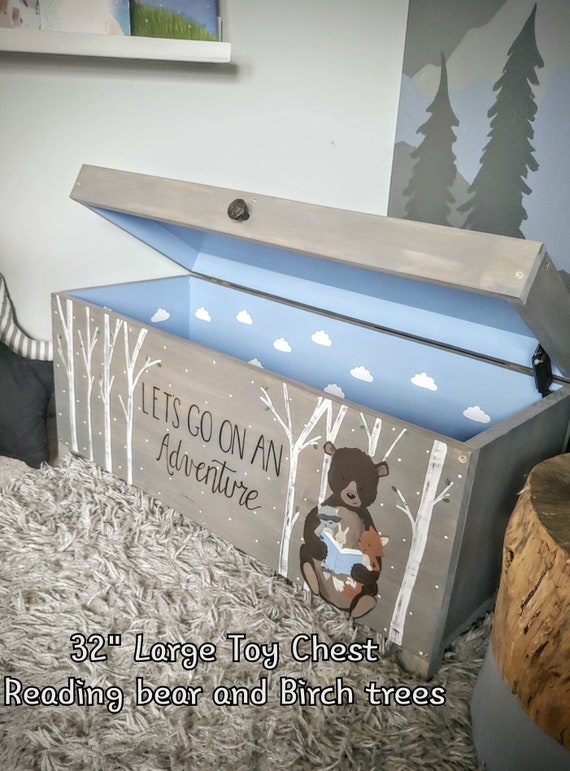 Toy Box Large Toy Box Hand Painted Toy Bin Kids Toy Chest Wood Toy Box Boys Personalized Name Custom Toy Box Woodland Bear Etsy