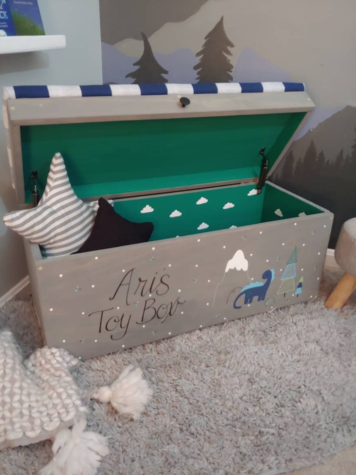 Toy box Rolling toy box dinosaur toy bin Kids toy chest | Etsy