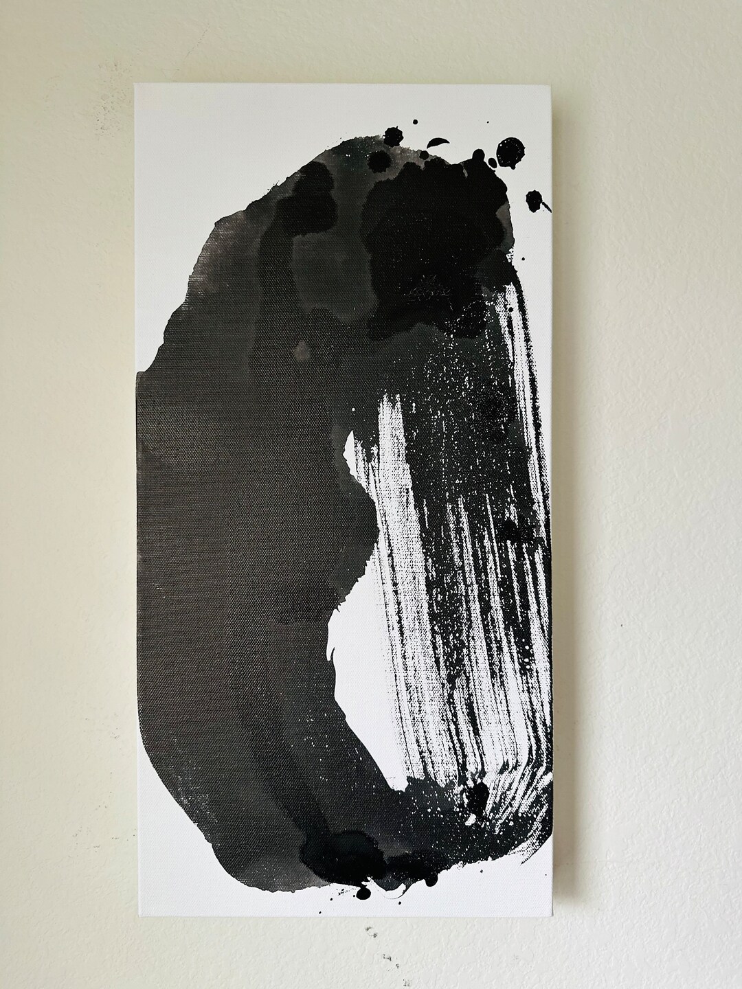 Original Sumi Ink Abstract Painting: Zen Brushstroke Wall Art (10x20in ...
