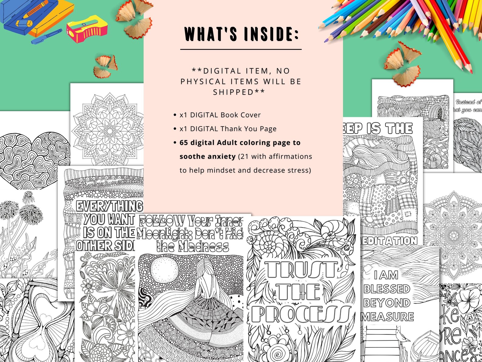Adult Coloring Pages for Anxiety Relief, Stress Reduction, Coloring ...
