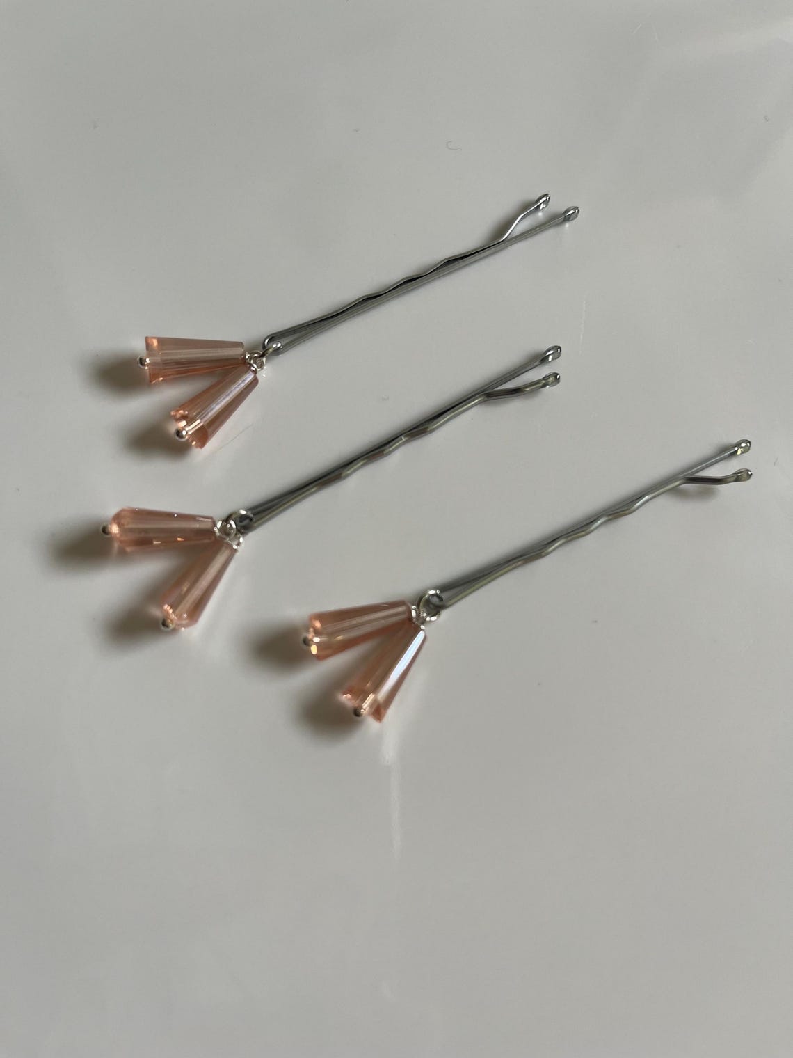 Light Pink Hanging Double Glass Bead Bobby Pin - Etsy