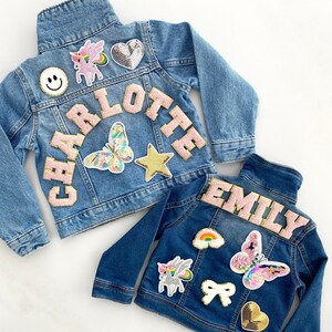 Girls Denim Jacket Chenille Letters Custom Personalized Jean Patches ...