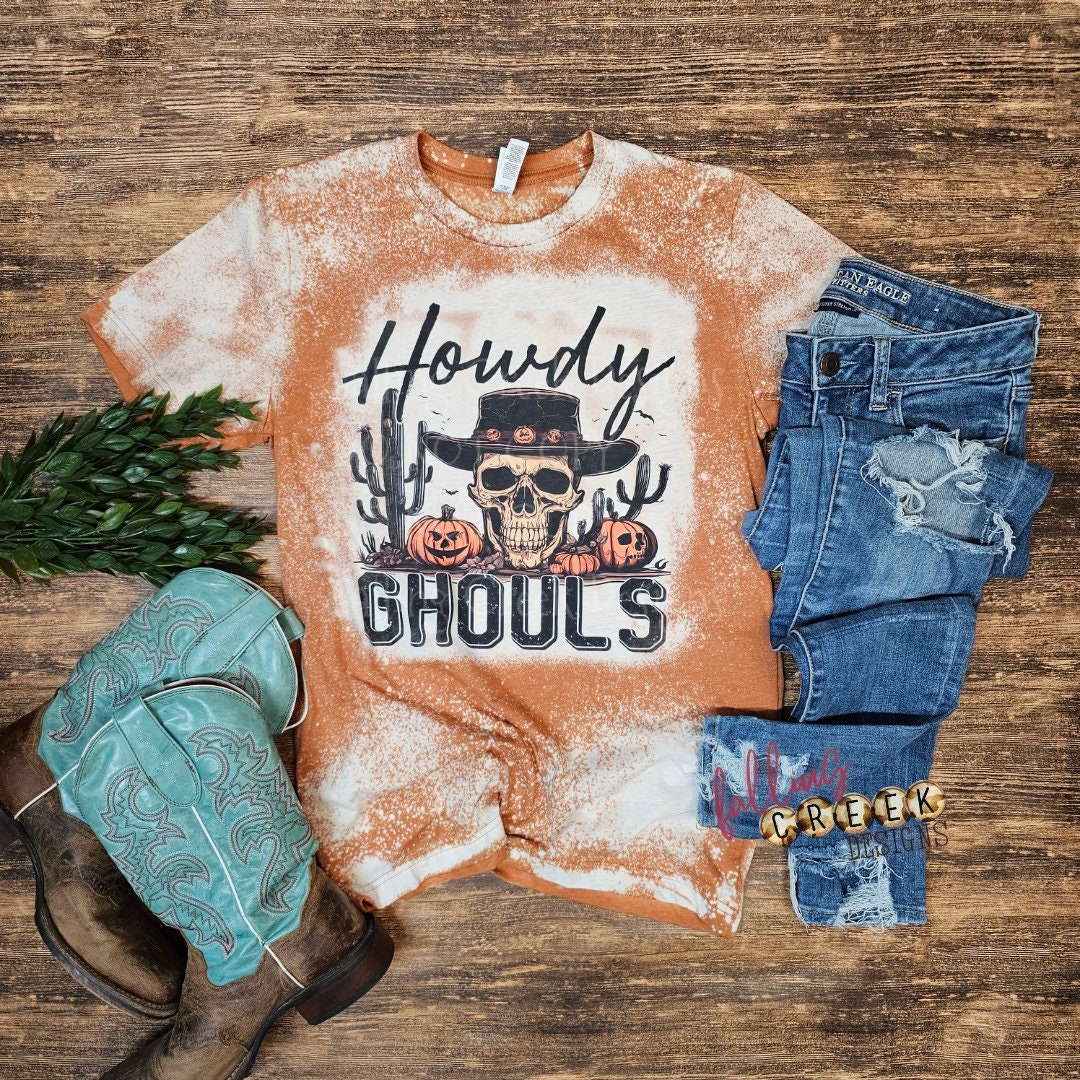 Howdy Ghouls, Country Western Halloween Bleach Graphic T-shirt. Cowboy ...