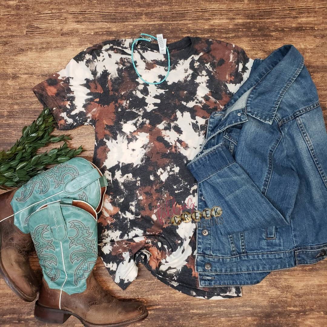 Cowhide Acid Wash Bleached Plain Shirt. Country Western, Trendy Cowgirl ...