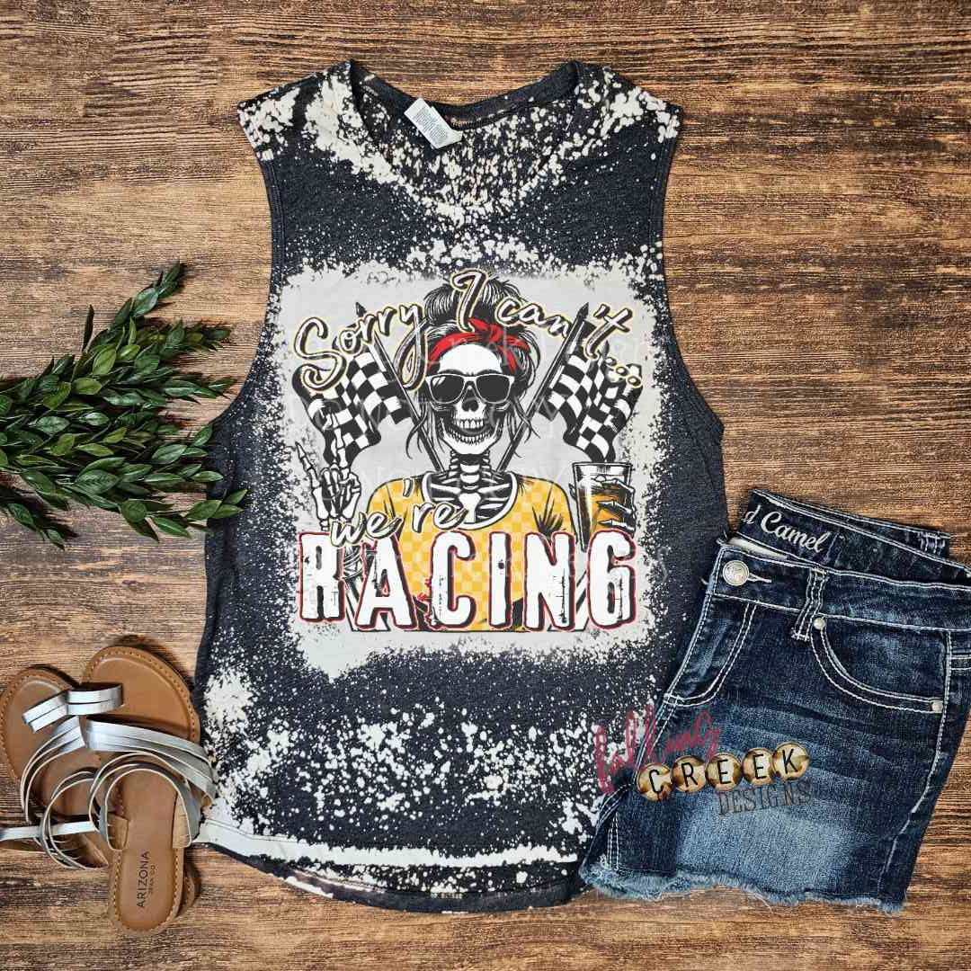 Funny Racing Skeleton Bleach T-shirt. Womens Race Shirt, Checkered Flag ...