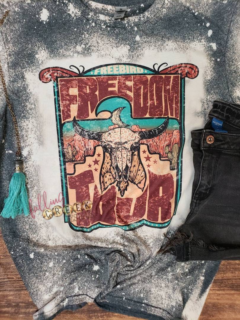 Freebird Freedom Tour, Over Bleached Western Graphic T-shirt Designed ...