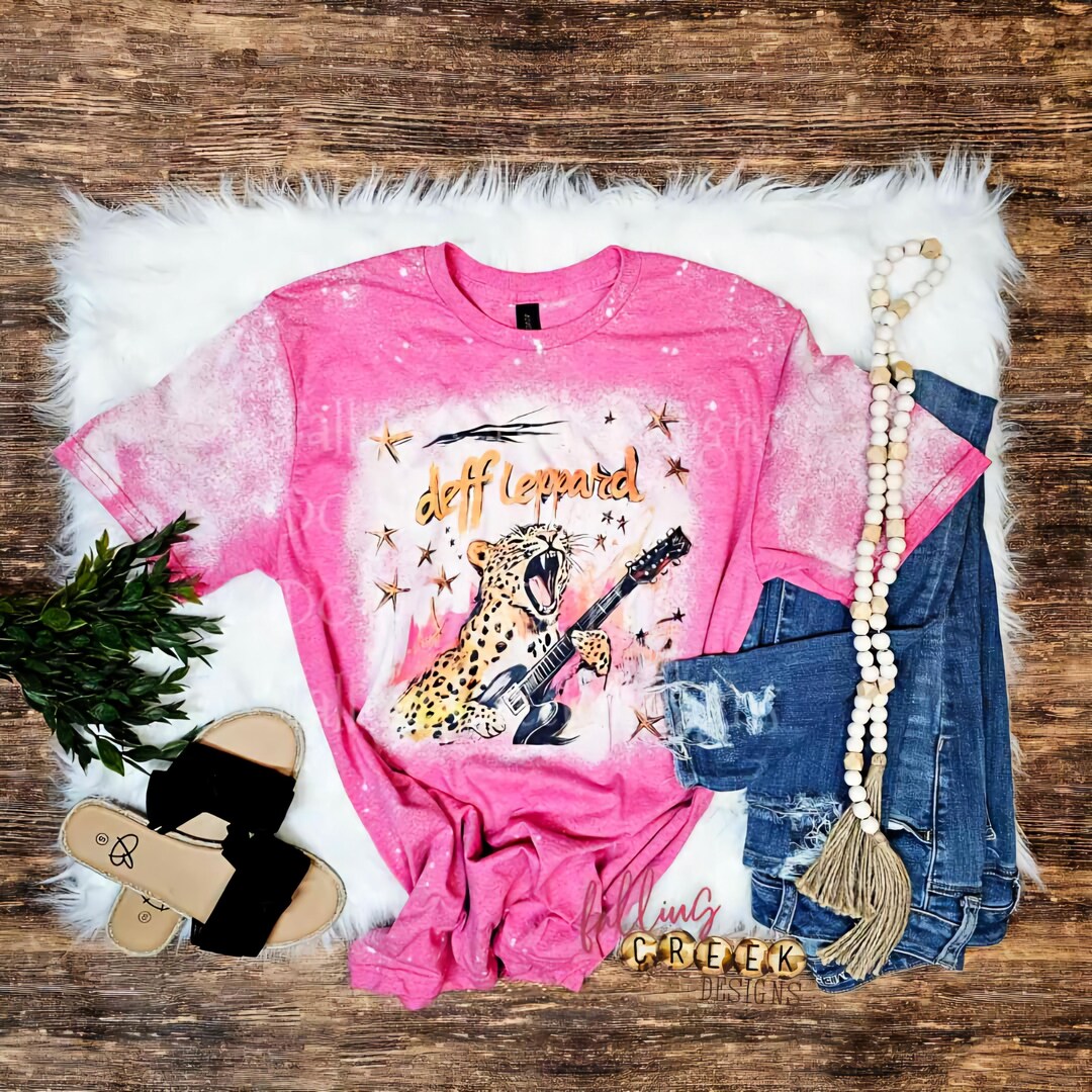 Leppard Preppy Rock and Roll Bleached Tshirt, Pink Rad Shirt, Friend ...