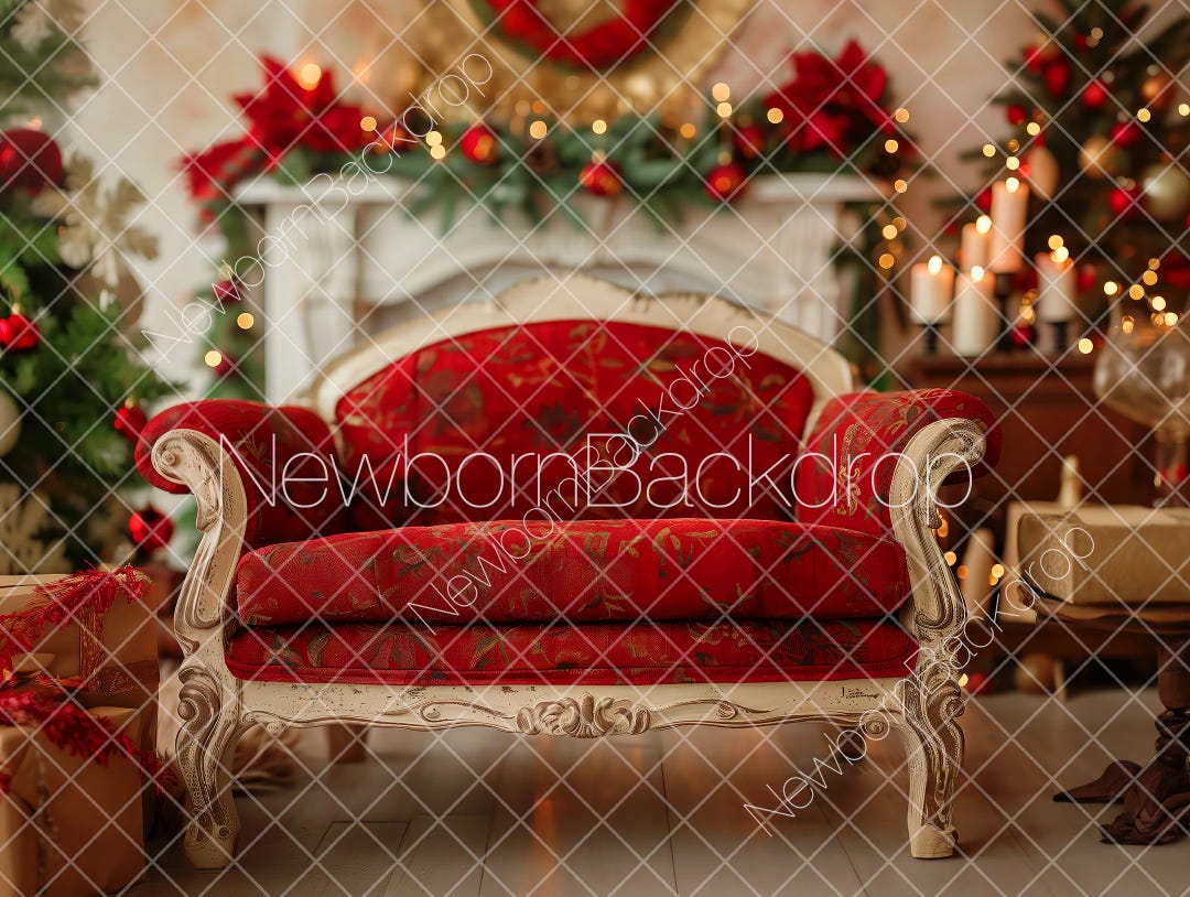Christmas Couch Digital Backdrop, Newborn Background, Christmas Vintage ...