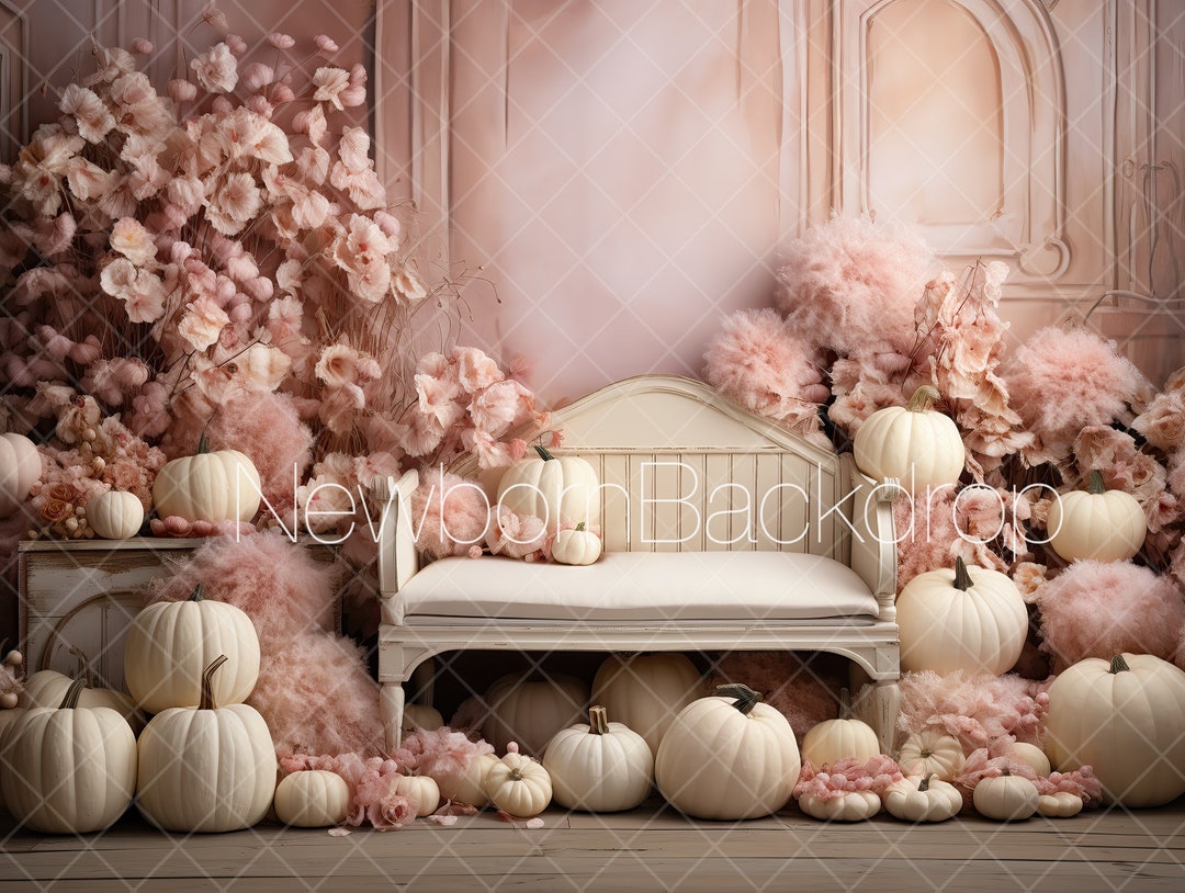 Pink Fall Newborn Backdrop Pink and White Pumpkins Newborn - Etsy