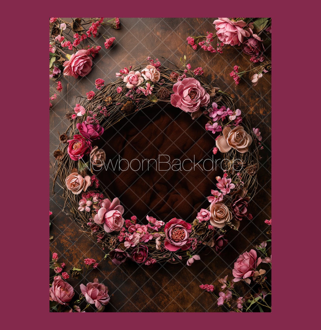 Newborn Digital Backdrop, Girl Newborn Backdrop, Floral Wreath Backdrop ...