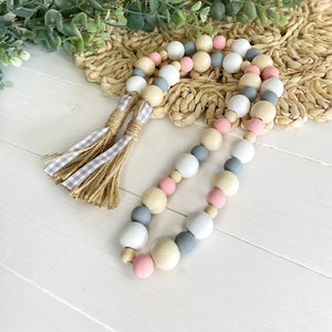 Spring Wood Bead Garland, Farmhouse Decorative Beads, Wooden Bead ...
