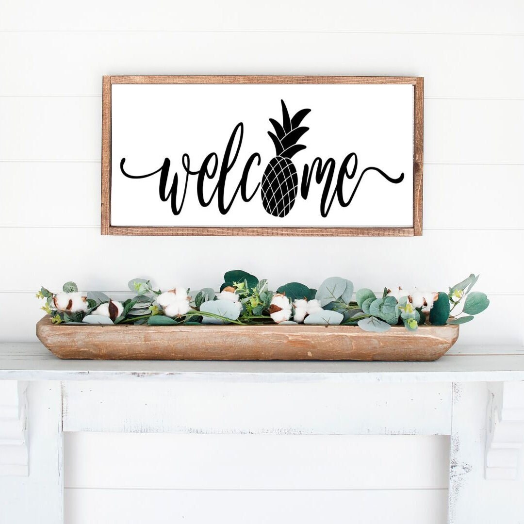 Pineapple Welcome Sign, Beachy Wall Art, Mantle Decor, Summer Tropical ...