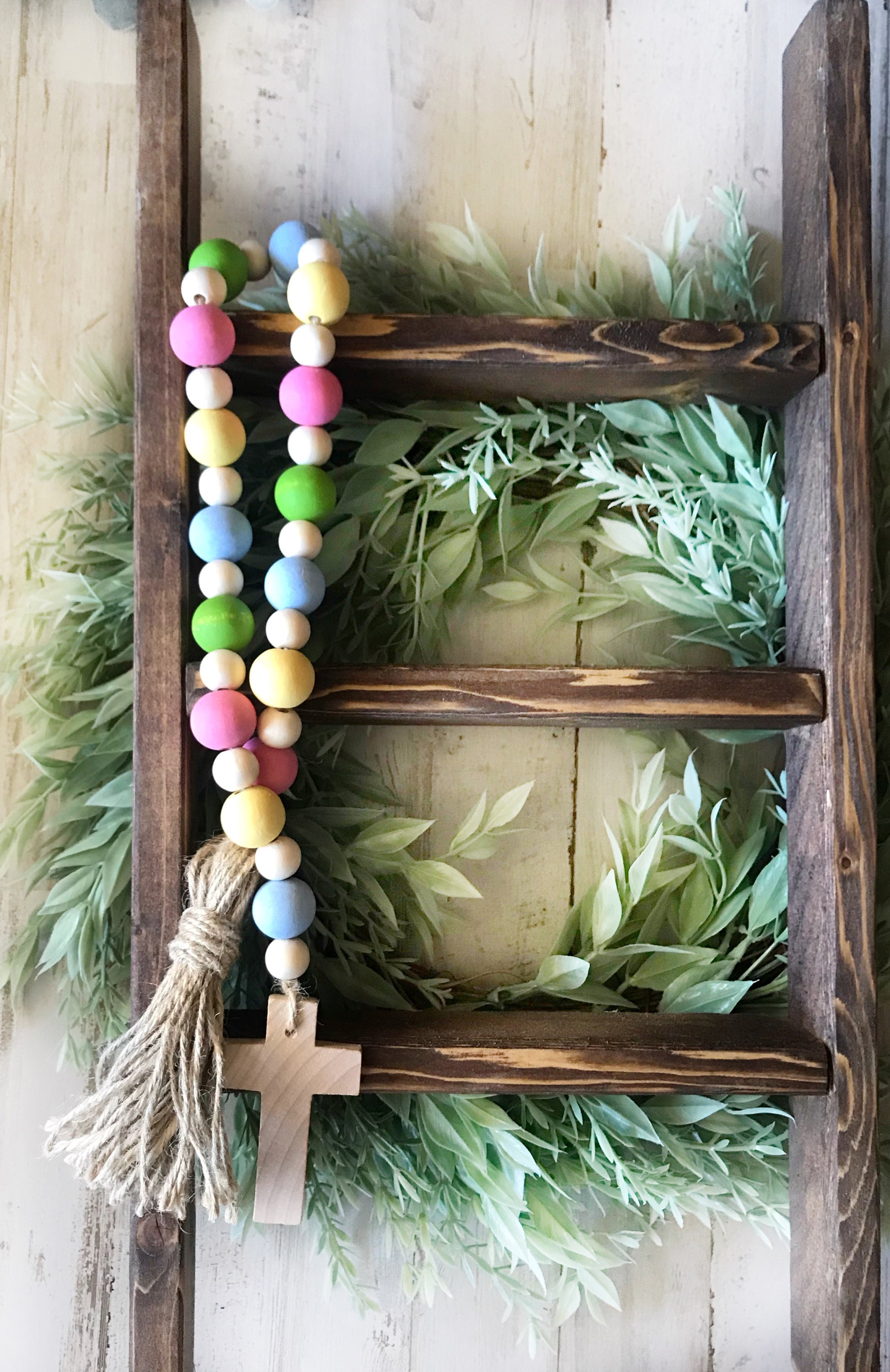Wooden Bead Garland With Wood Cross, Easter Garland, Farmhouse Beads - Etsy