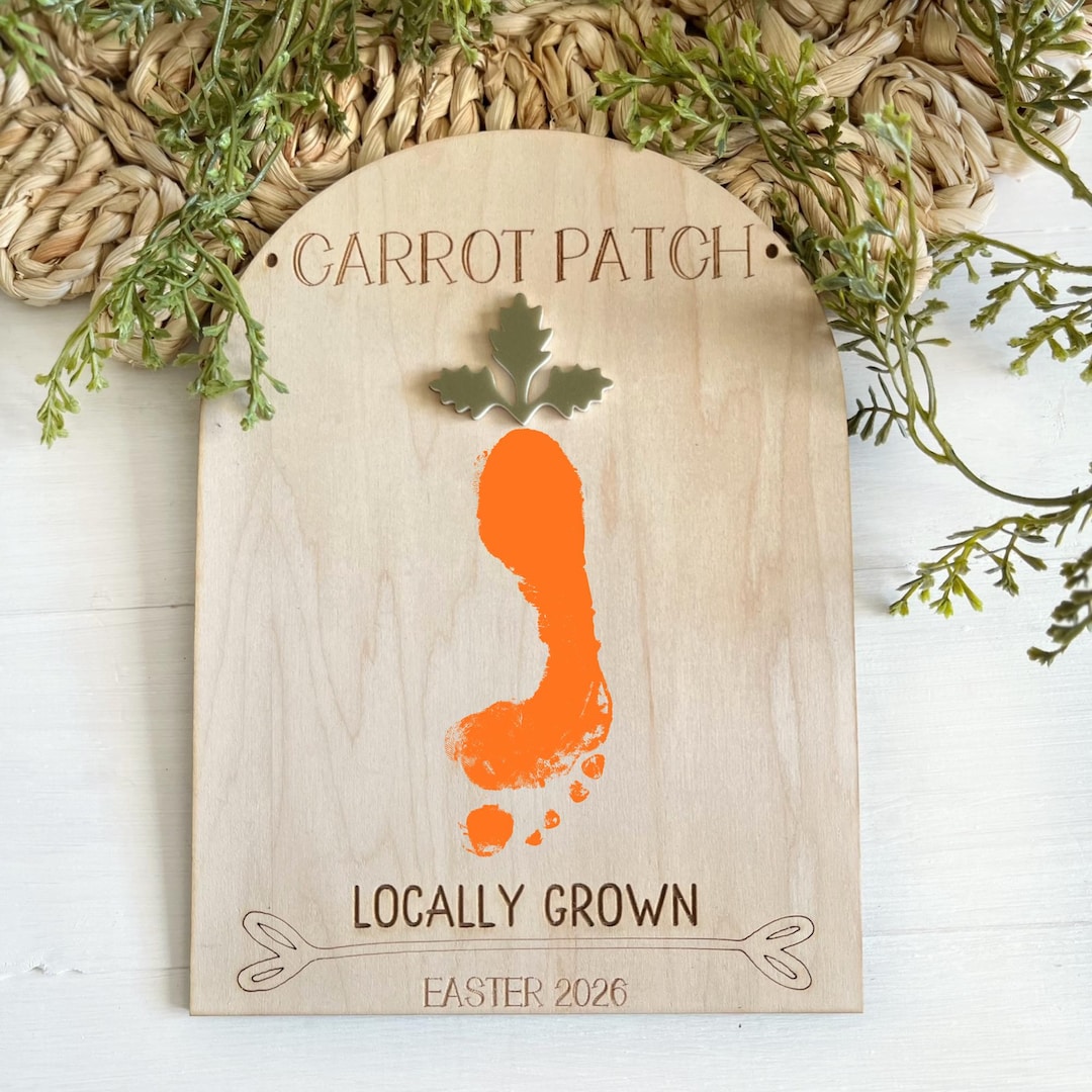 Carrot Patch Footprint Sign for Kids, Easter DIY Farmhouse Wood Sign ...