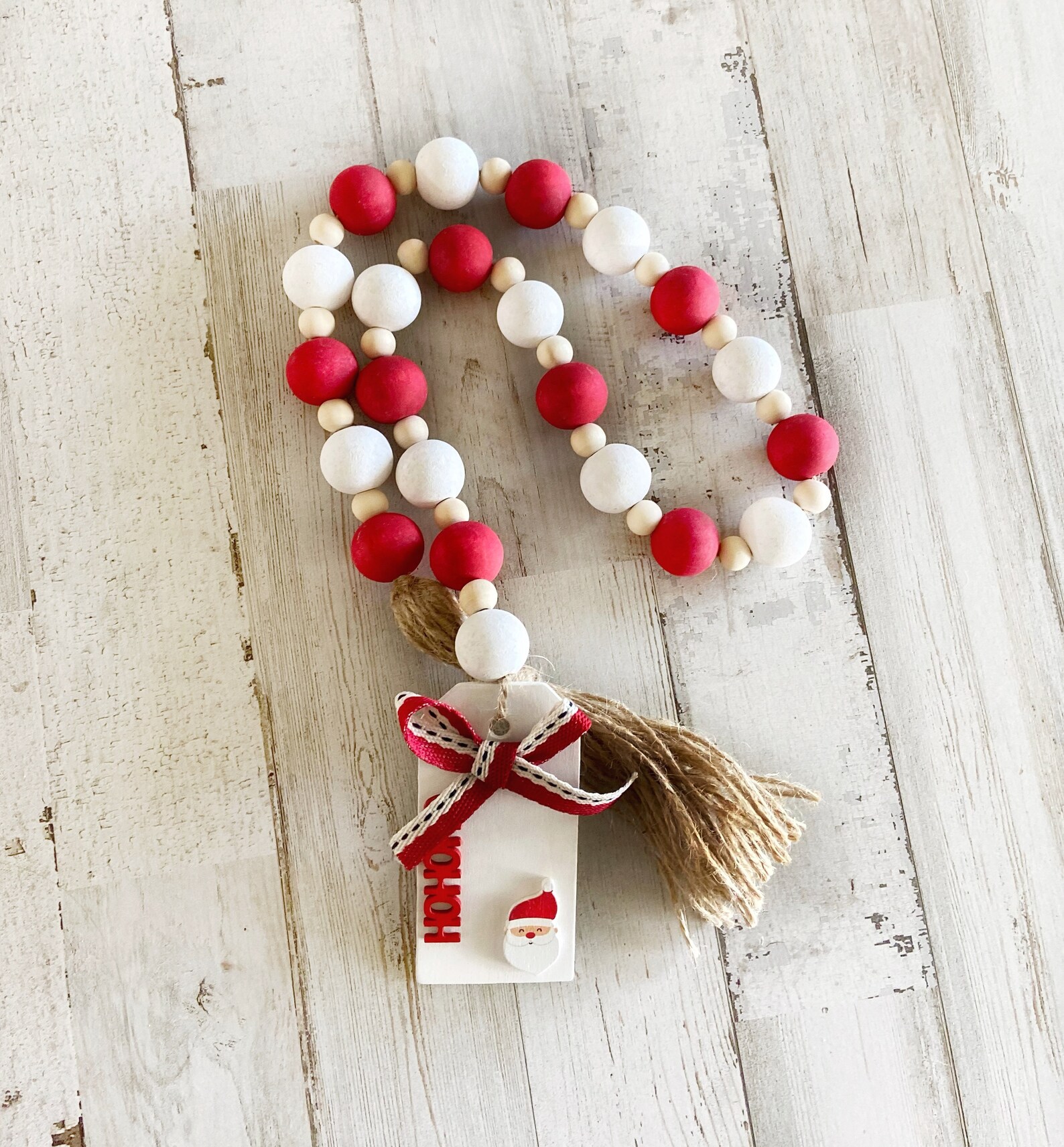 Santa Claus Christmas Garland Santa Hat Wood Bead Garland - Etsy