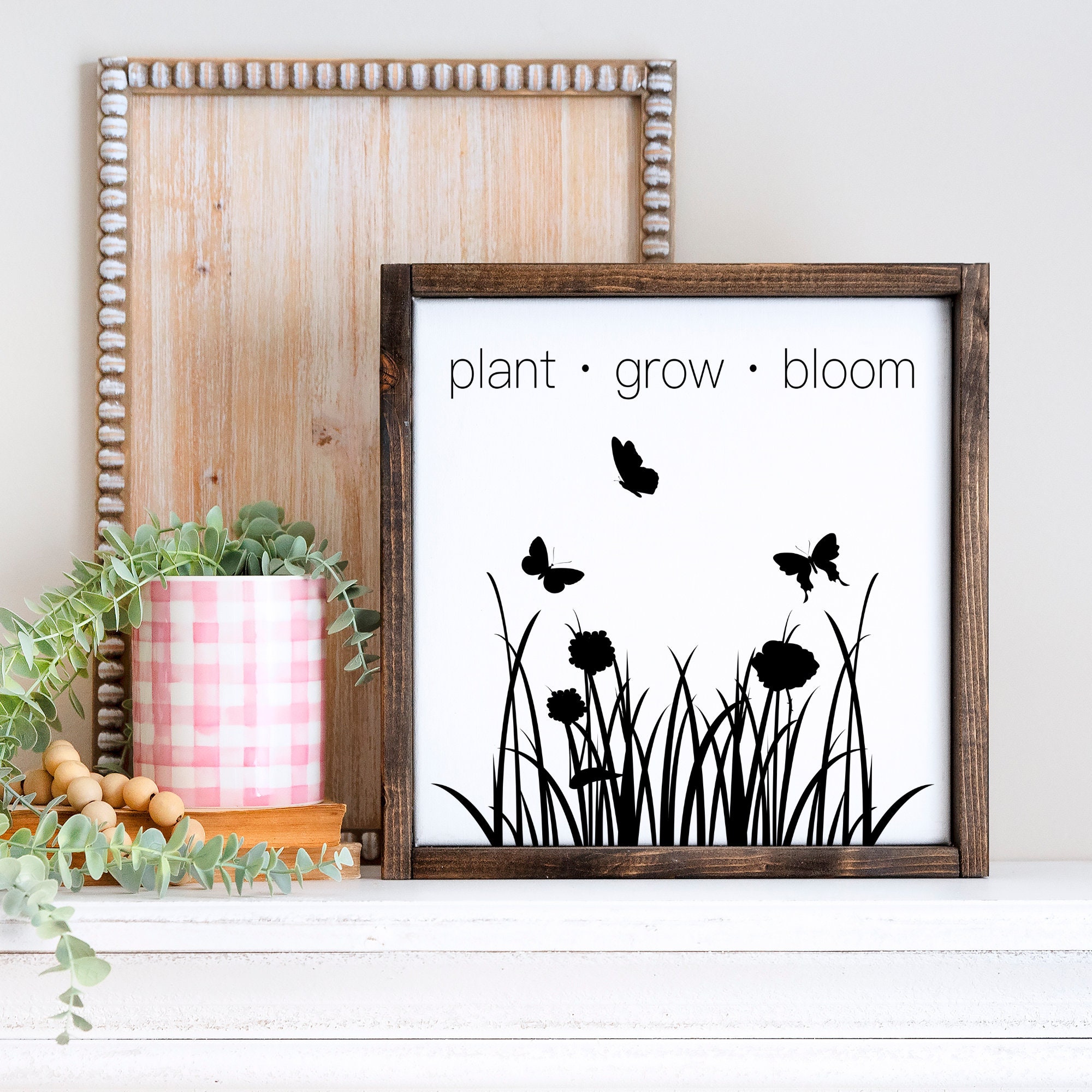 Plant Grow Bloom Spring Sign Butterfly Flower Wall Art - Etsy