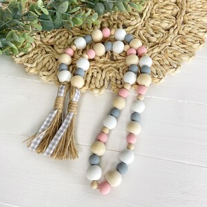 Spring Wood Bead Garland, Farmhouse Decorative Beads, Wooden Bead ...