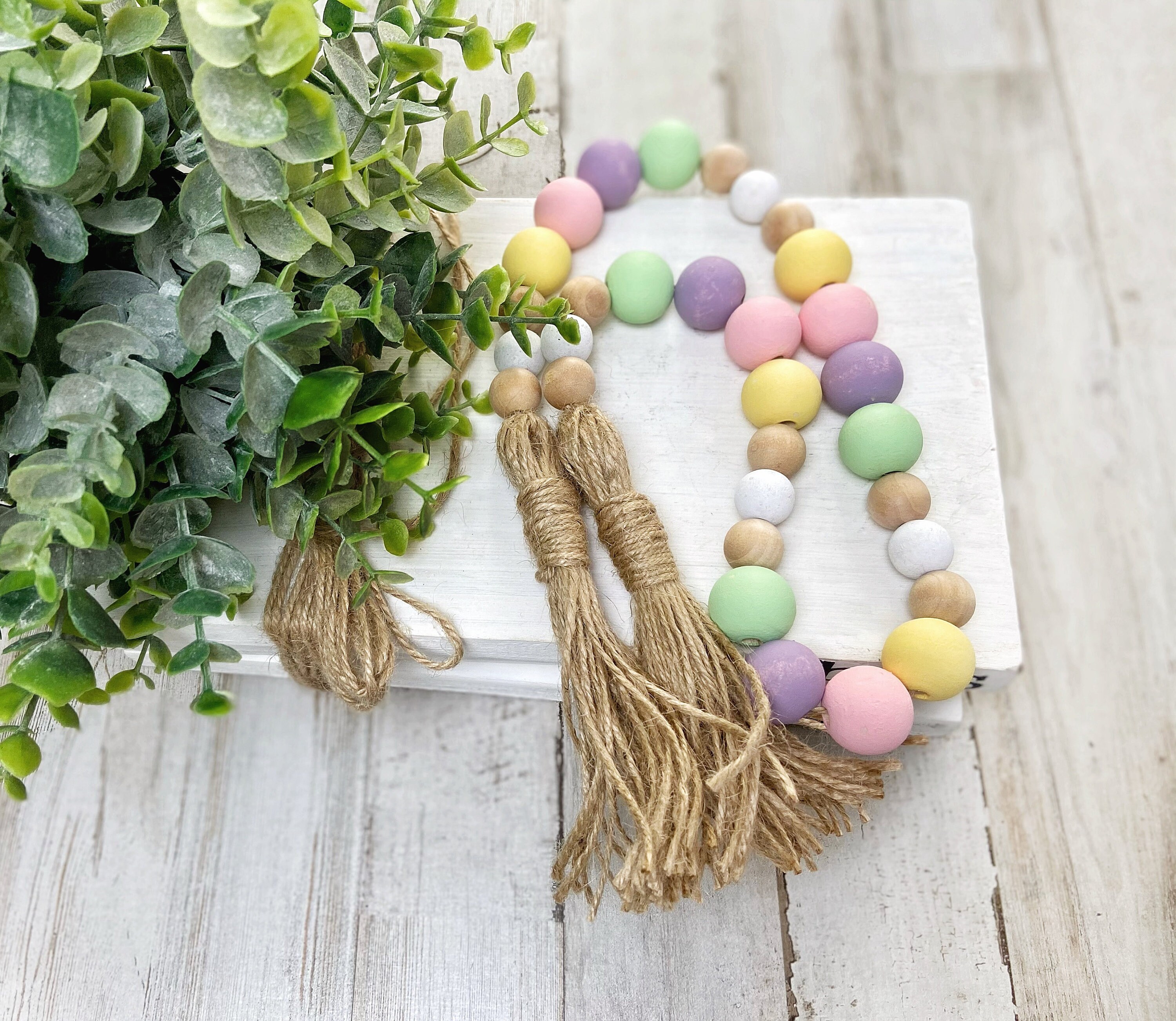 Spring Wood Bead Garland Farmhouse Beads Tiered Tray Decor | Etsy