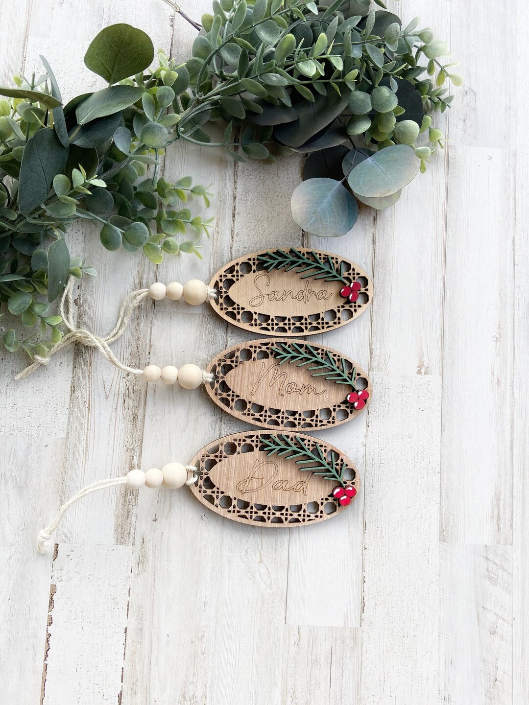 Rattan Stocking Name Tags, Scandinavian Christmas Ornaments , Custom ...