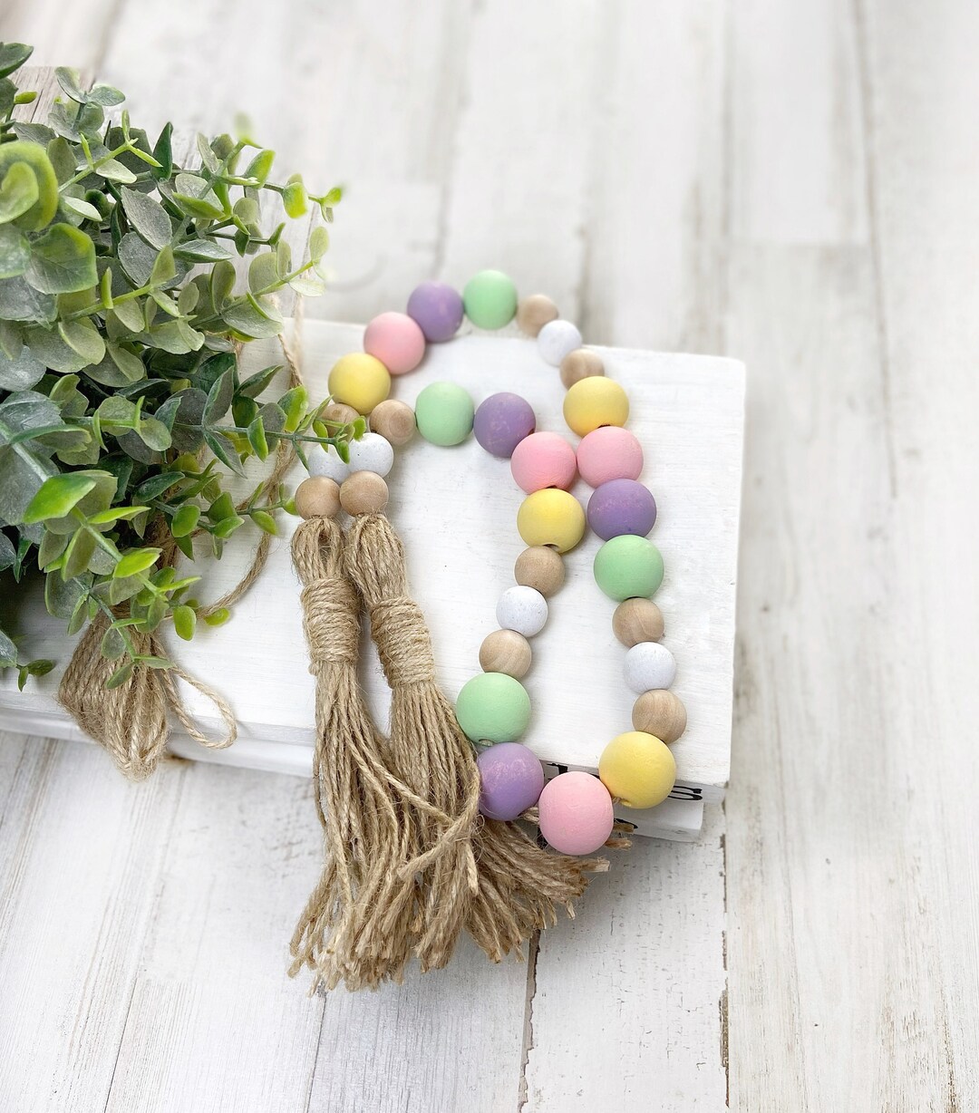 Spring Wood Bead Garland, Farmhouse Beads Tiered Tray Decor, Easter ...