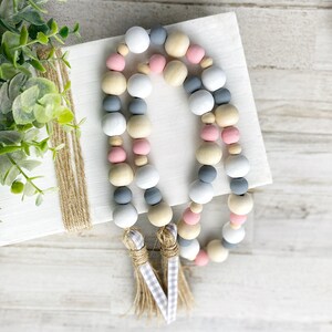 Spring Wood Bead Garland, Farmhouse Decorative Beads, Wooden Bead ...