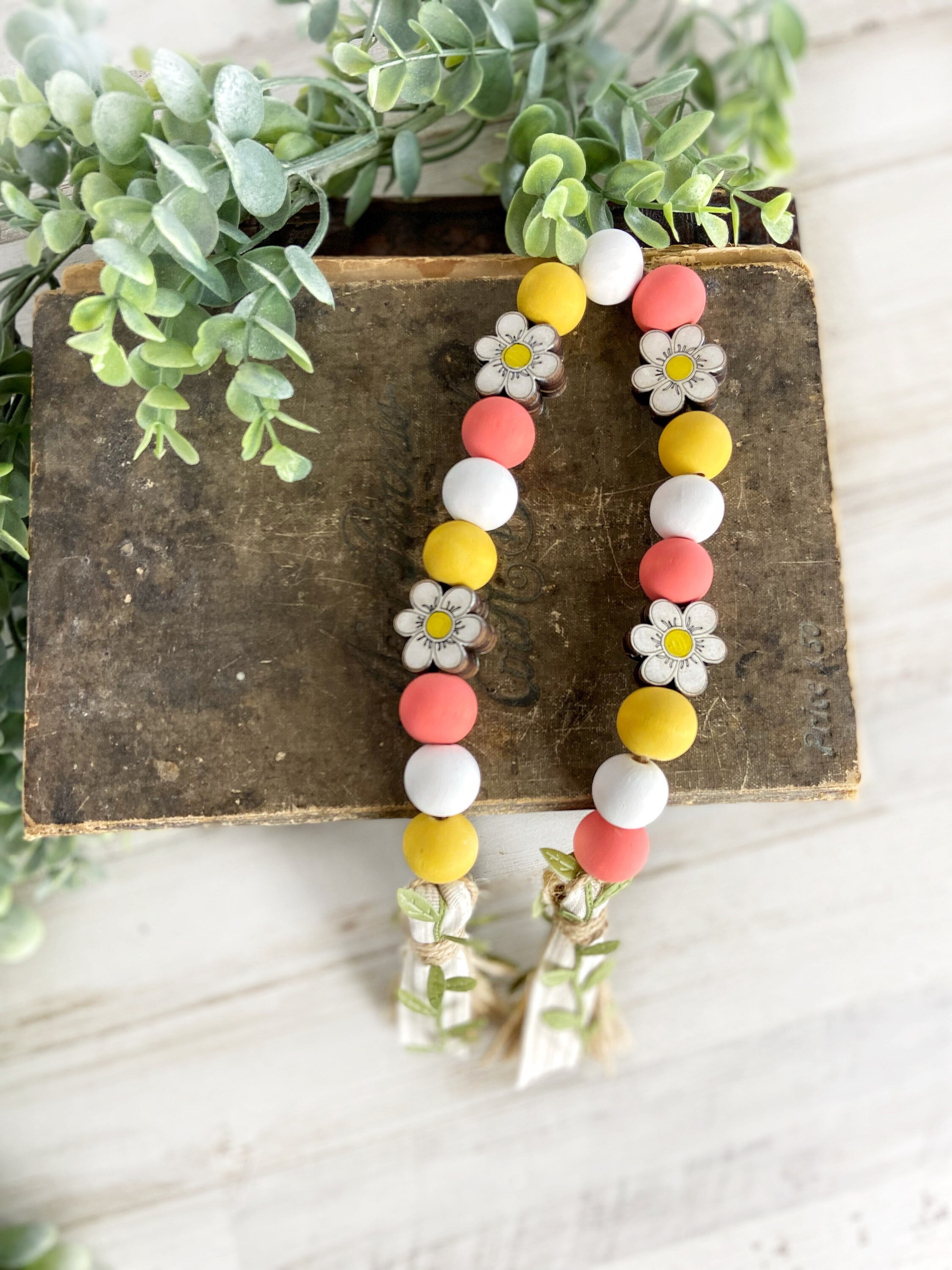 Daisy Wooden Bead Garland Boho Flower Garland Spring Tiered - Etsy