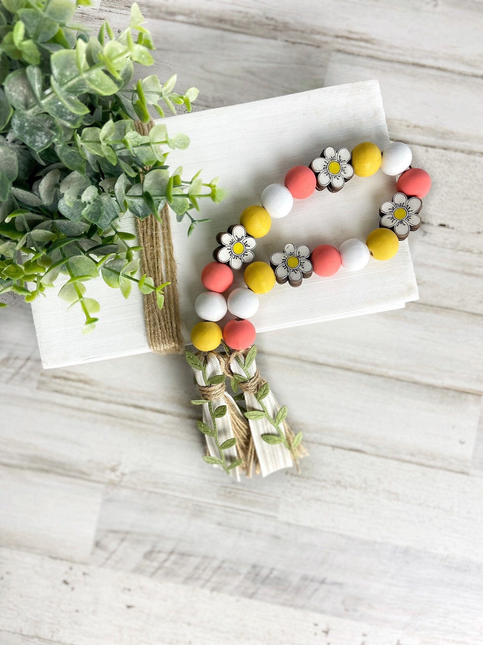 Daisy Wooden Bead Garland, Boho Flower Garland, Spring Tiered Tray ...