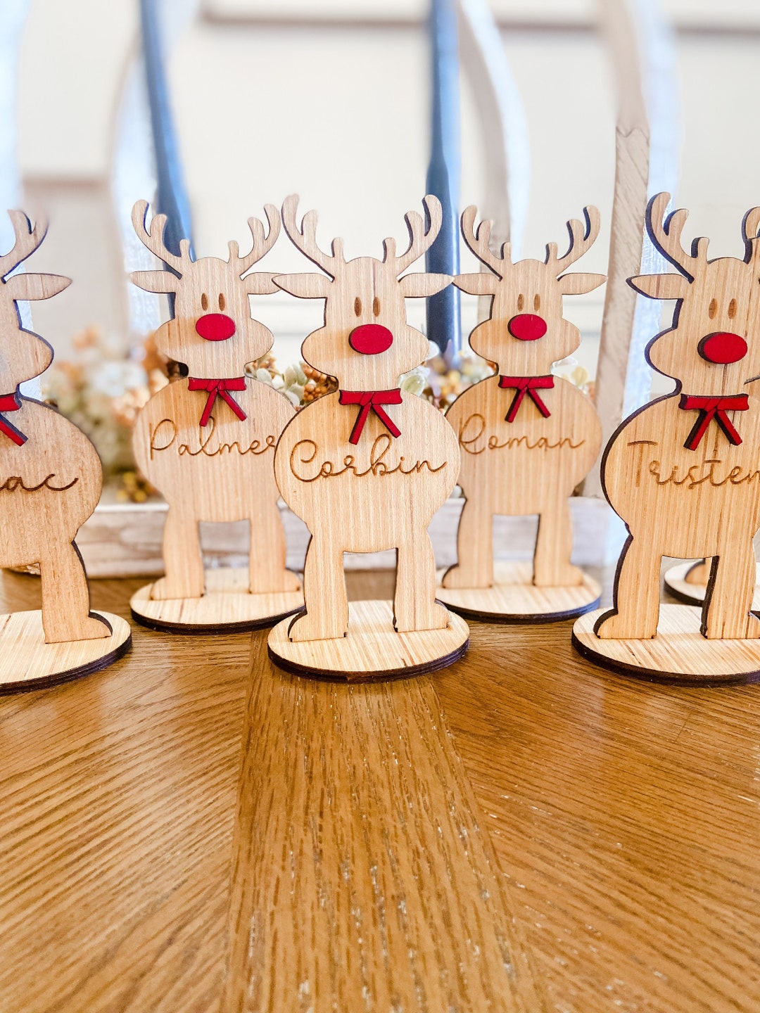 Personalized Reindeer Place Cards, Christmas Mantle Decor, Custom ...